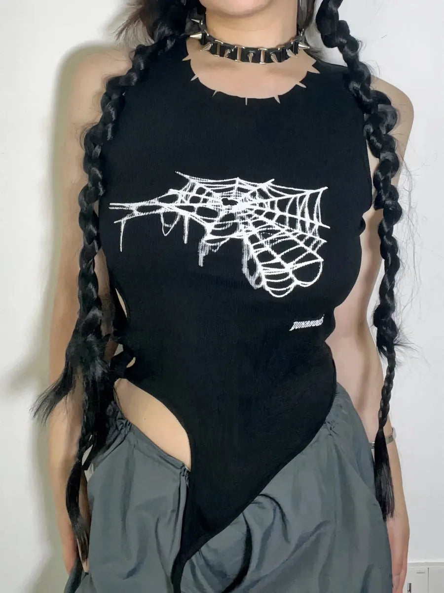 Alielnosirrah - 'Wolf Spider' Grunge Spider Web Tank Top – AlielNosirrah