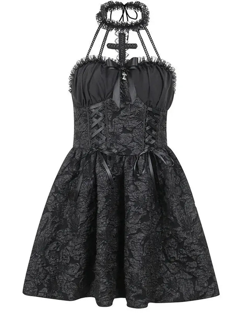 Alielnosirrah - 'Oath' Goth Cross Halter Neck Dress – AlielNosirrah
