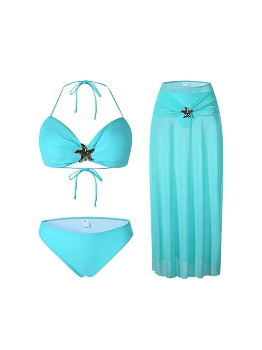 Alielnosirrah - 'Jasmine' Y2k Beach Style Starfish Mint Blue Midi Swim ...