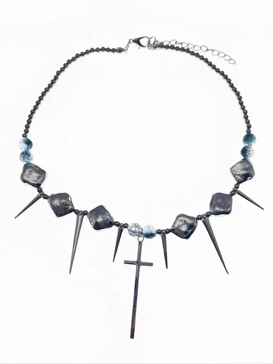 Alielnosirrah - 'Spike' Punk Goth Cross Rivet Necklace – AlielNosirrah