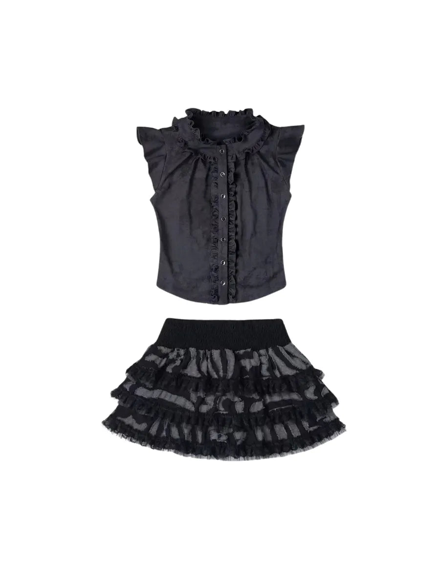 Alielnosirrah - 'Midnight Rodeo' Grunge Soft Goth Ruffle Shirts Skirt ...